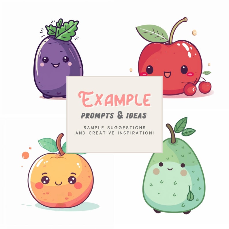 Midjourney Prompts for Kawaii Fruit and Vegetables Clipart, Food Prompt ...