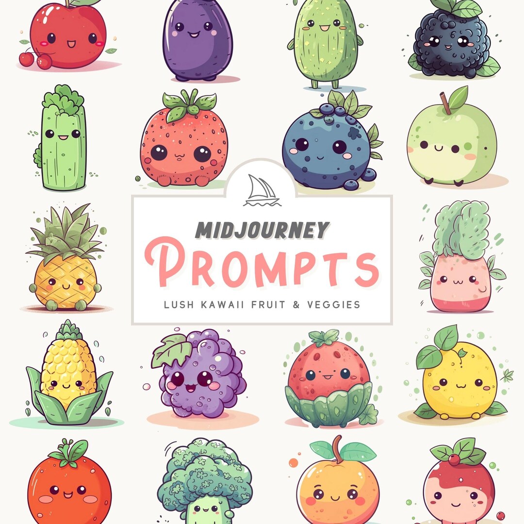 Midjourney Prompts for Kawaii Fruit and Vegetables Clipart, Food Prompt ...