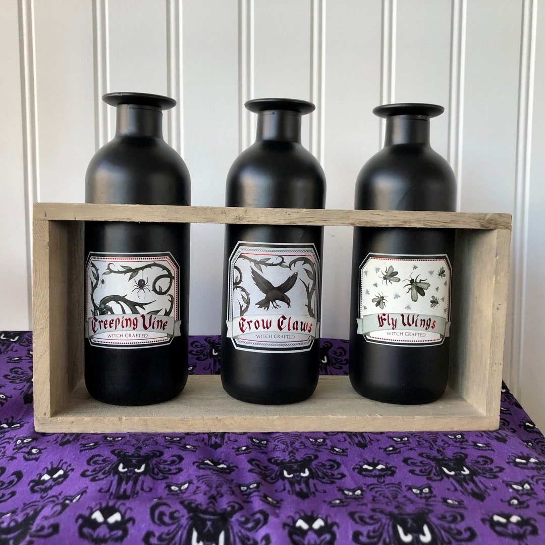 Matte Black Apothecary Jars in Wooden Stand- Horror Gothic Spooky Home ...