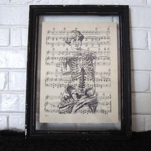 Armless Skeleton Woman Art Print on Vintage Music Sheet - Human Anatomy ...