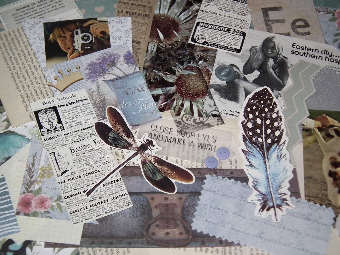 Vintage Junk Journal Kit. 60s, 70s Themed Sky Blue Vintage and New ...