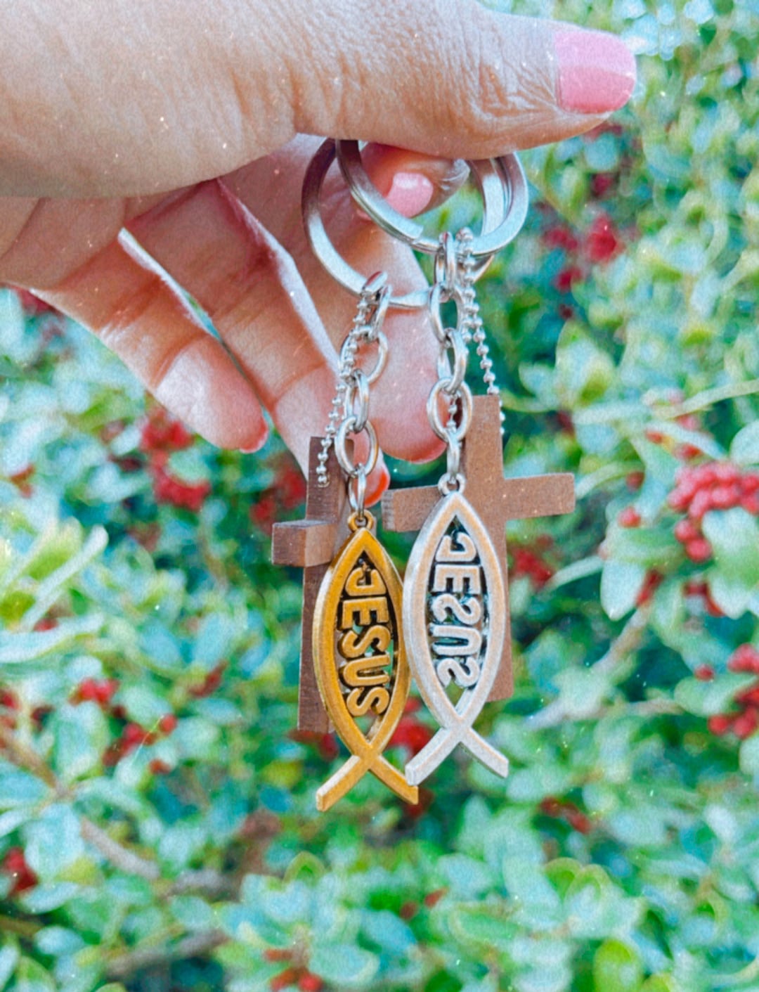 Jesus Fish Keychain, Wooden Cross Keychain, Christian Keychain, Faith ...