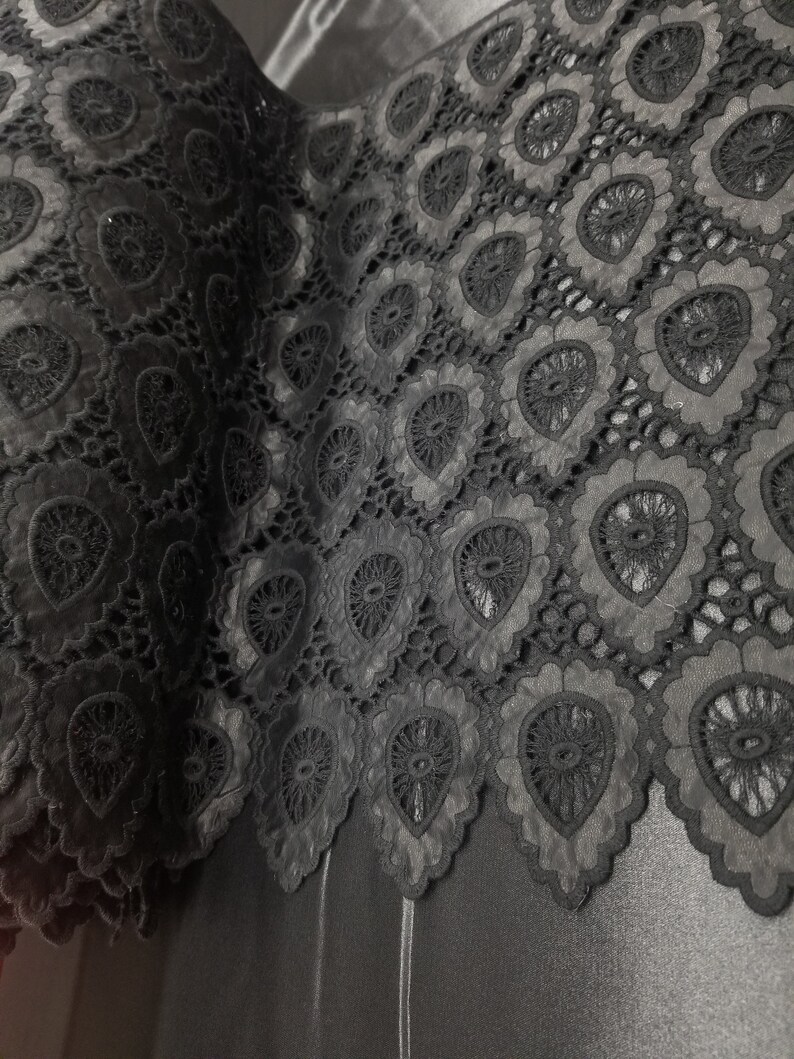 Black Cotton Lace With Leather Trim Scallop Cotton Guipure Lace Border ...