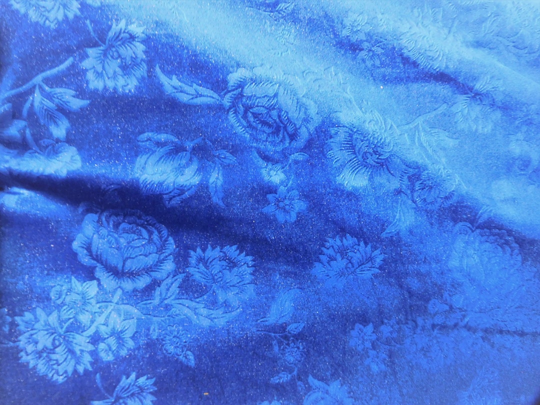 Royal Blue Stardust Stretch Velvet Embossed Floral Fabric Sold by Yard ...