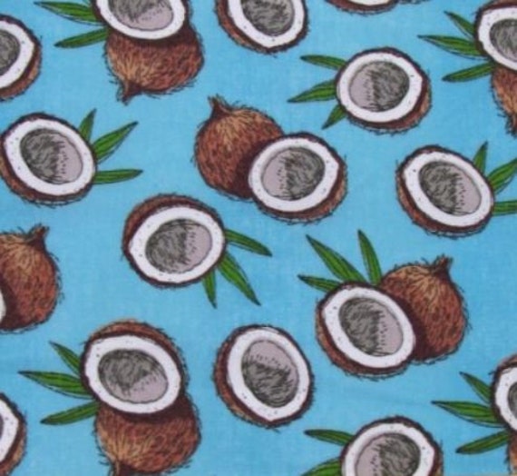 Coconut Print Poly Cotton Fabric Blue by the Yard | Etsy