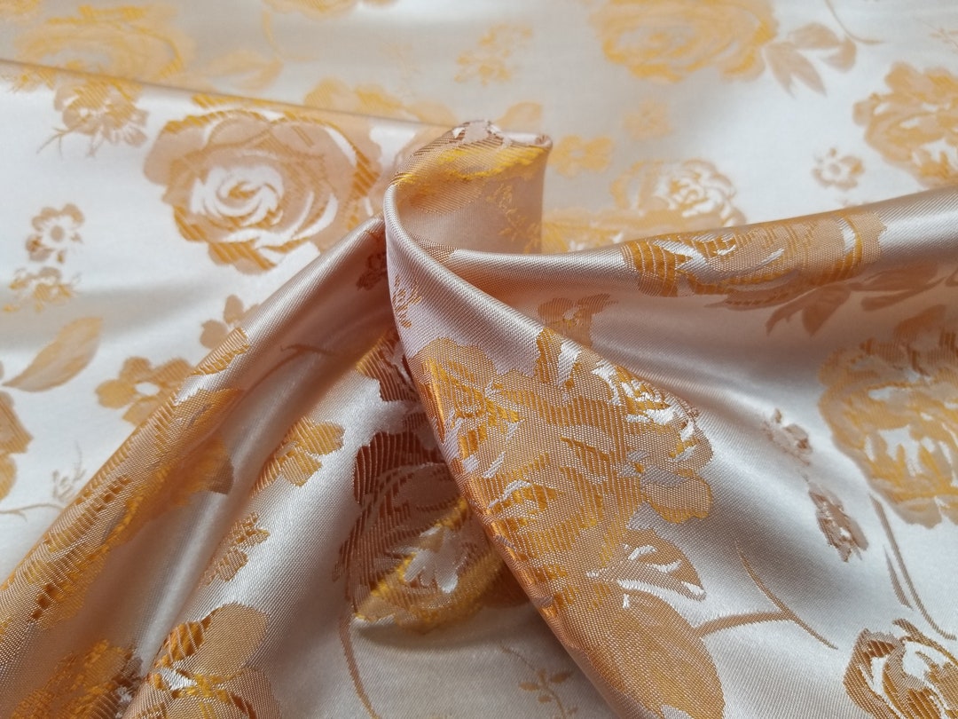 Elegant Light Gold Gold Floral Satin Jacquard Brocade 60 By The Yard Etsy