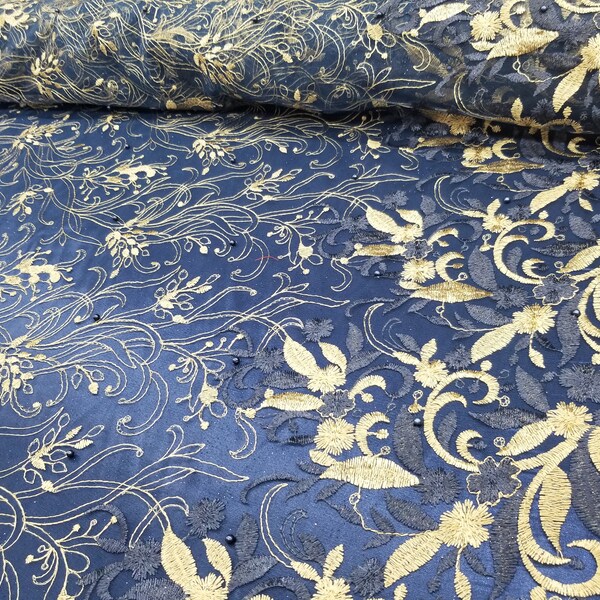 Navy and Gold Fabric - Etsy