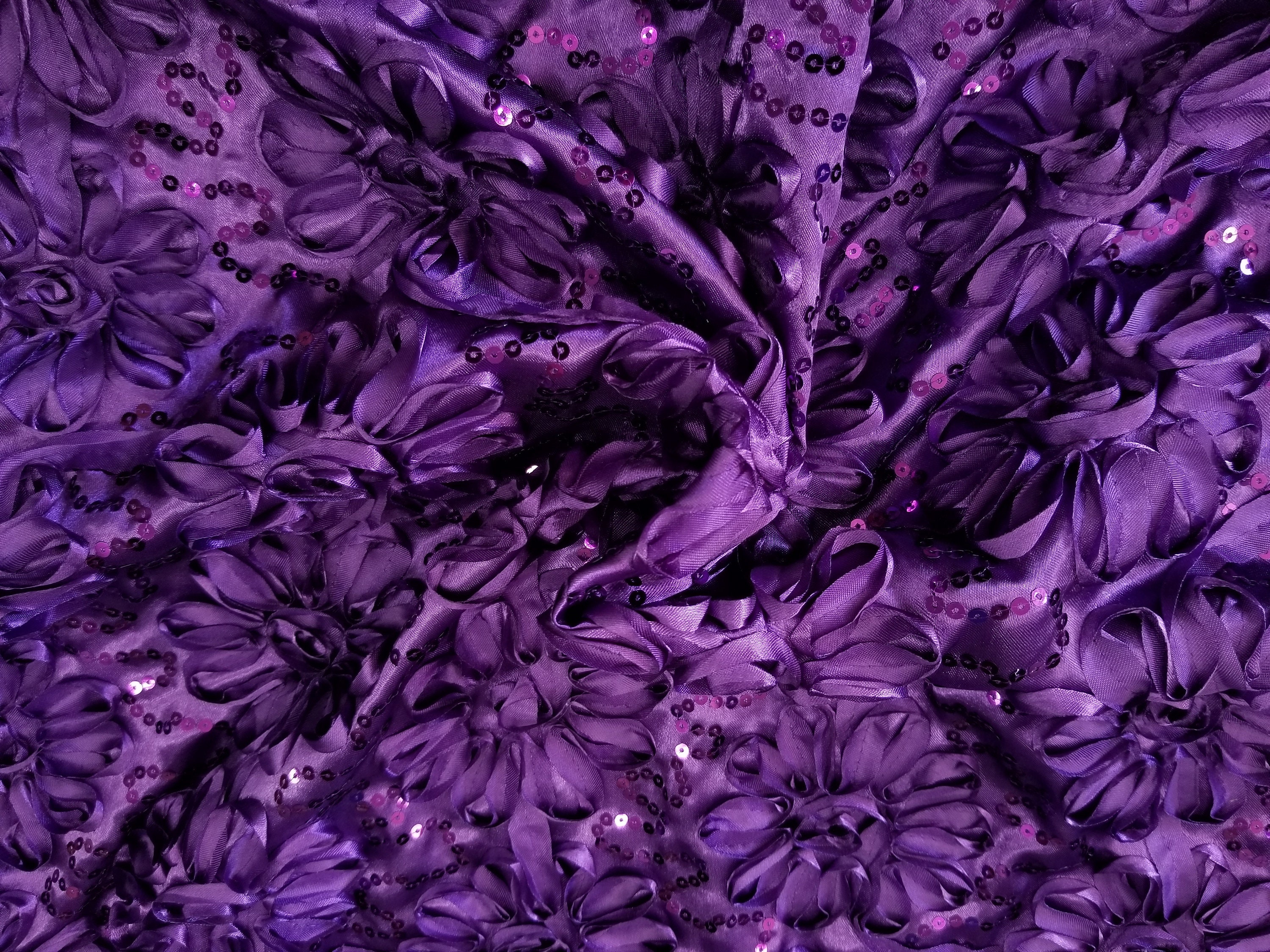 Gorgeous Purple Floral Poly Satin Rosette With Sequins Fabric - Etsy