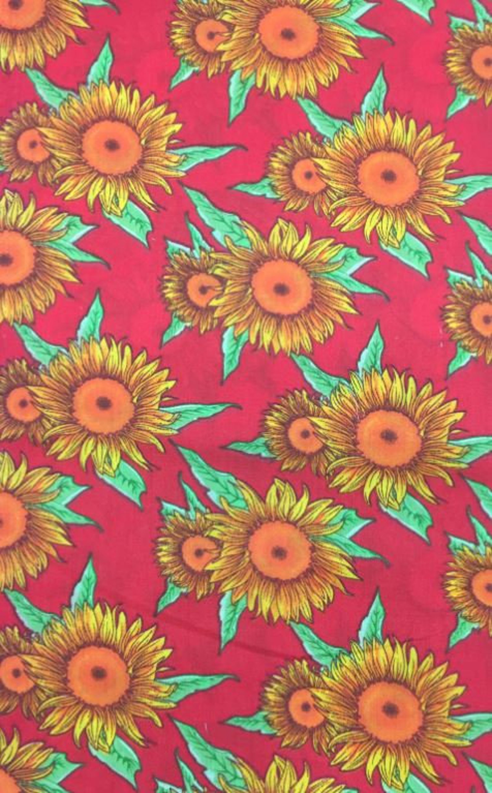 Sunflower Print Poly Cotton Fabric Red by the Yard - Etsy
