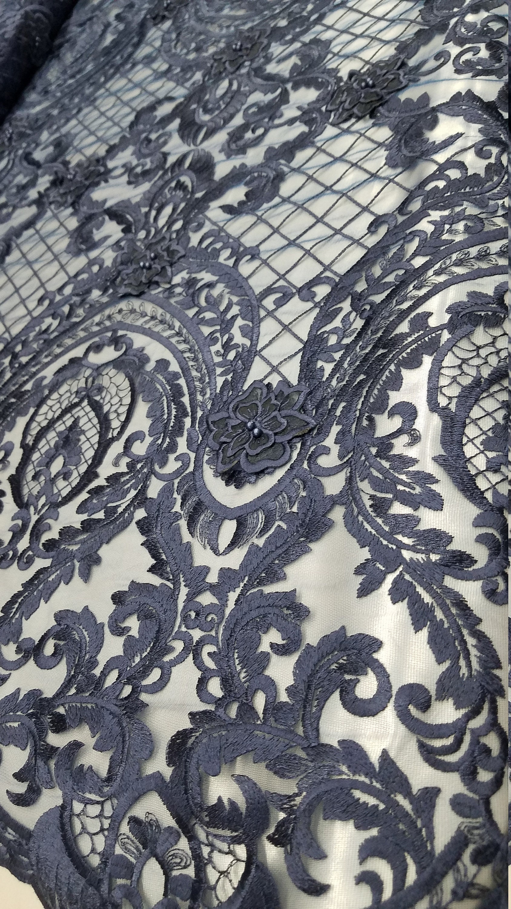 Gorgeous Navy Blue Floral Embroidery Beads Mesh Tulle Bridal - Etsy
