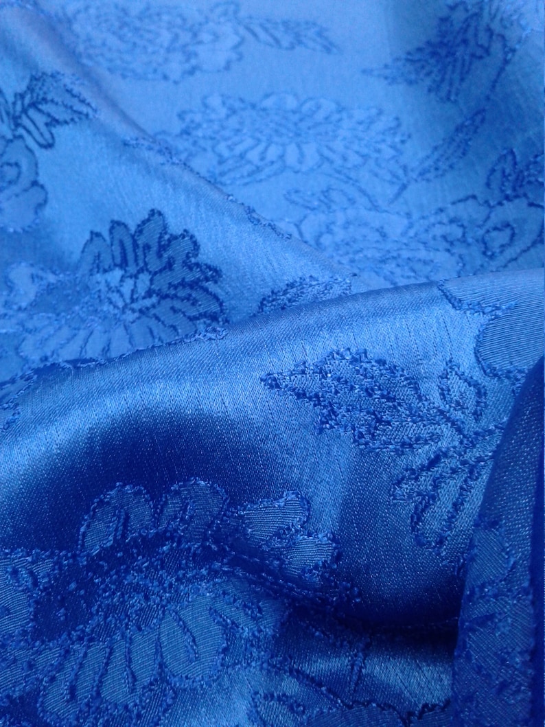 Royal Blue Floral Design Jacquard Brocade Cotton Poly Fabric Etsy