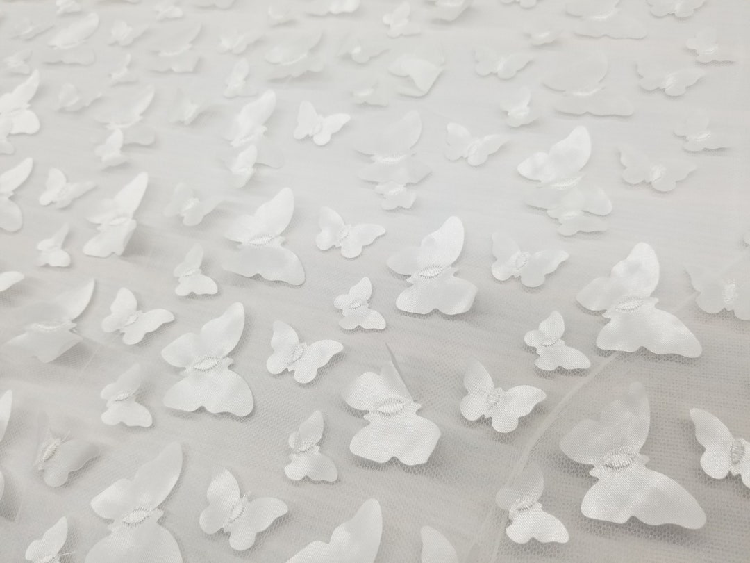 3D Butterfly Design Embroider on Ivory Mesh Fabric Sold by the Yard - Etsy