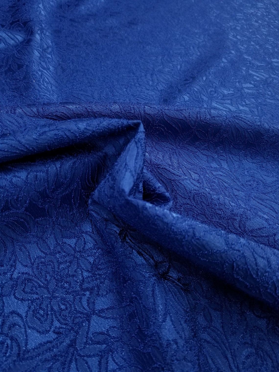 Royal Blue Floral Design Jacquard Brocade Cotton Poly Sold By Etsy