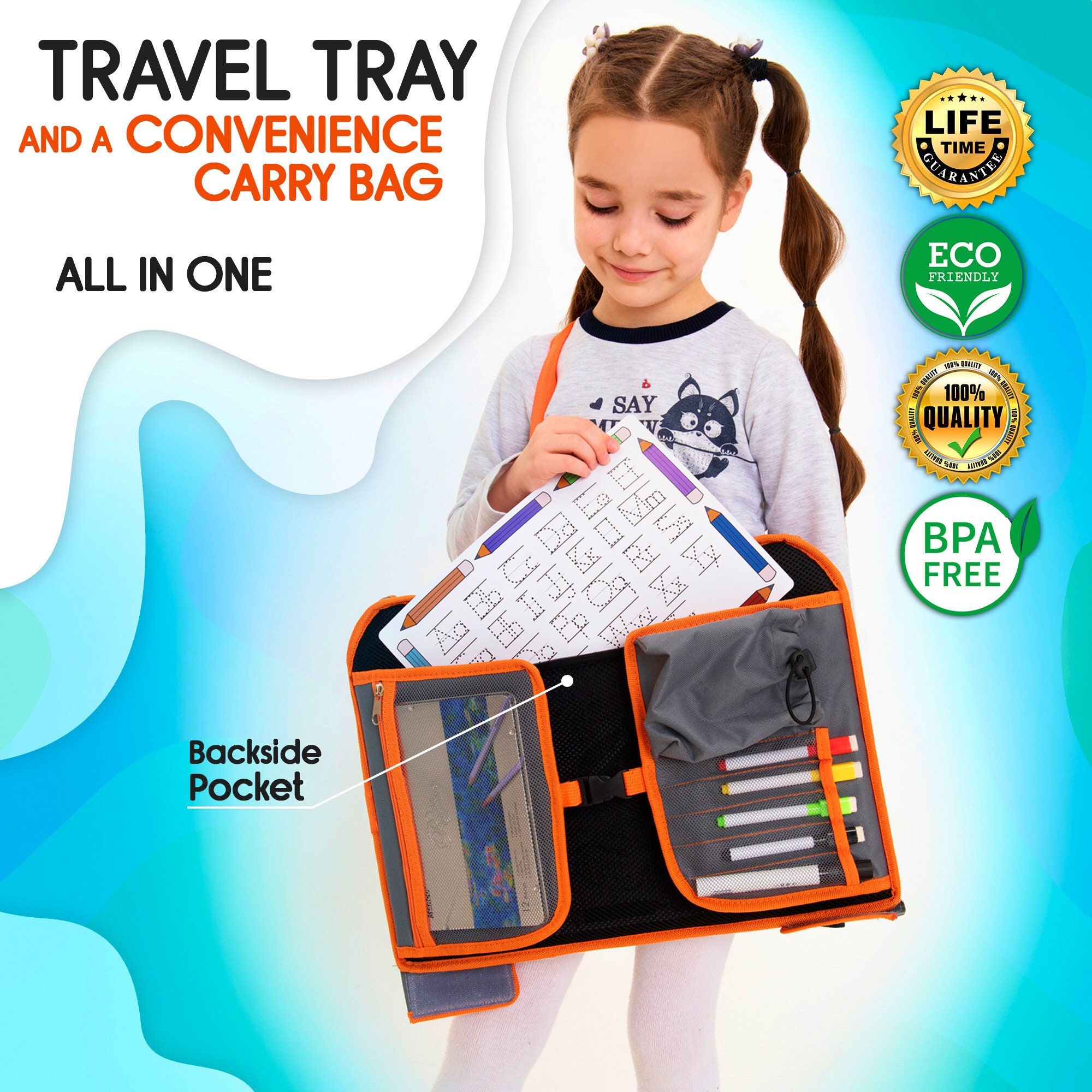 World Map Kids Travel Tray | Car Seat Activity Table With Tablet Holder ...