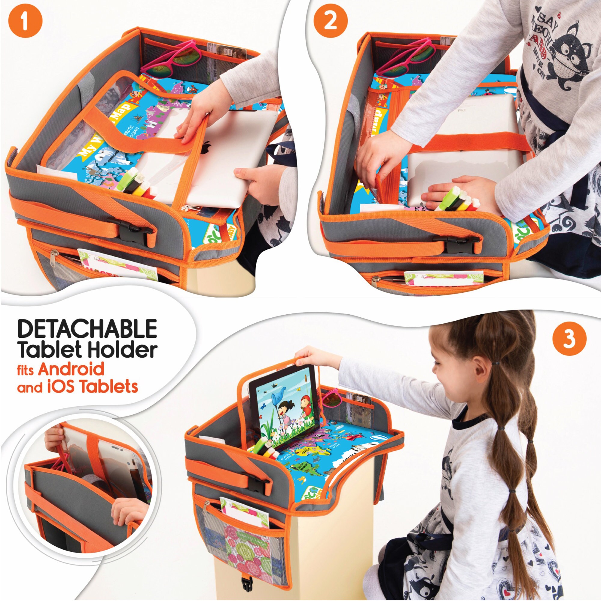 World Map Kids Car Seat Travel Tray | Waterproof Surface With Dry Erase ...