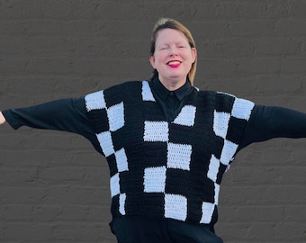 Wednesday Addams Inspired, Oversized Checkered Vest Crochet Pattern - Etsy