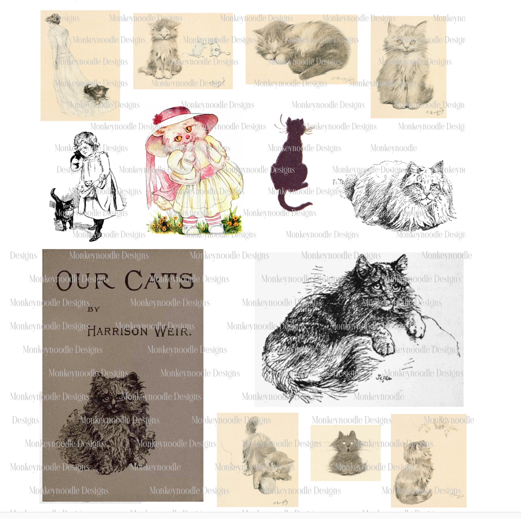 306 Vintage Cat Images Instant Download Printable | Etsy