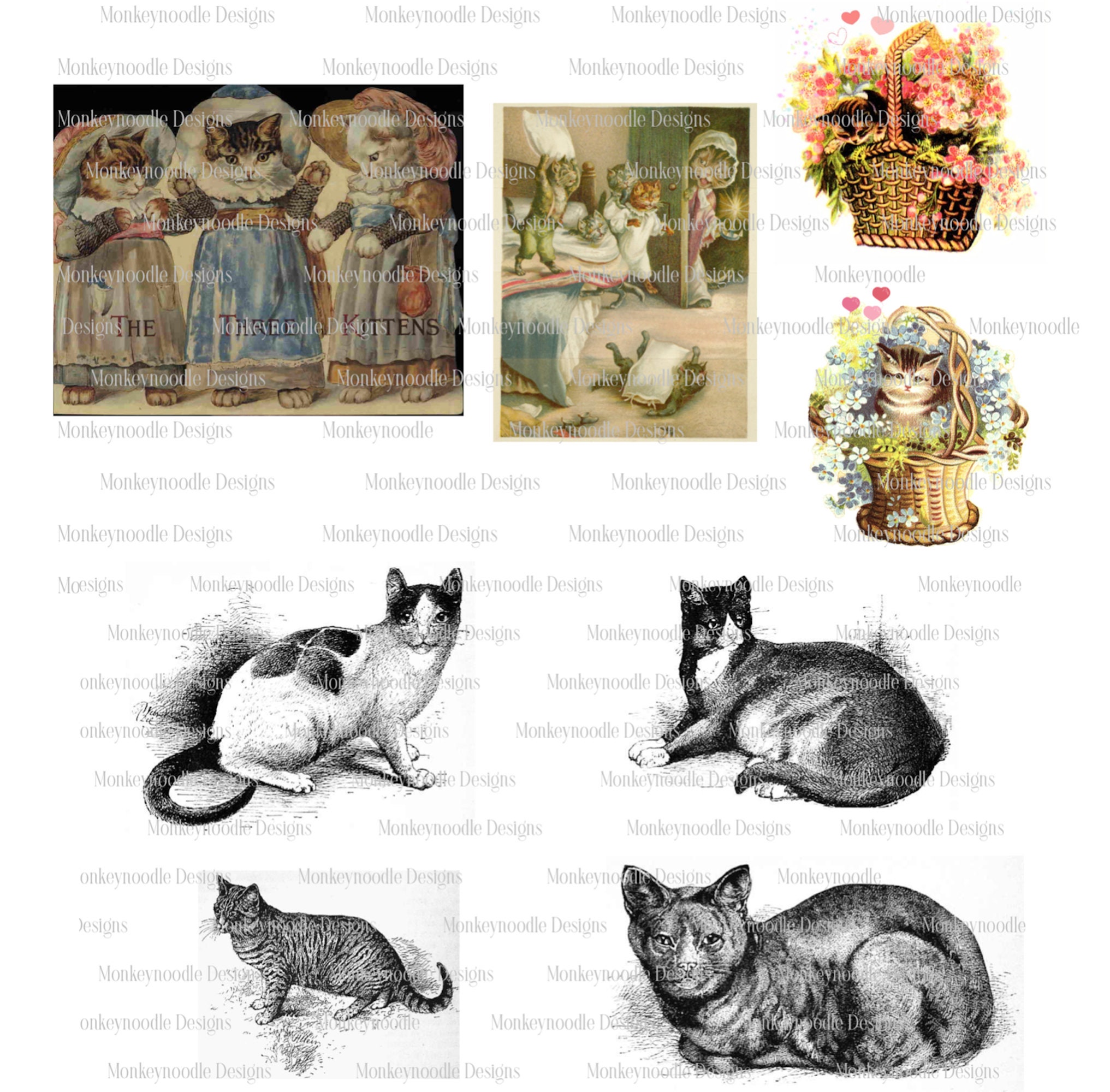 306 Vintage Cat Images Instant Download Printable | Etsy
