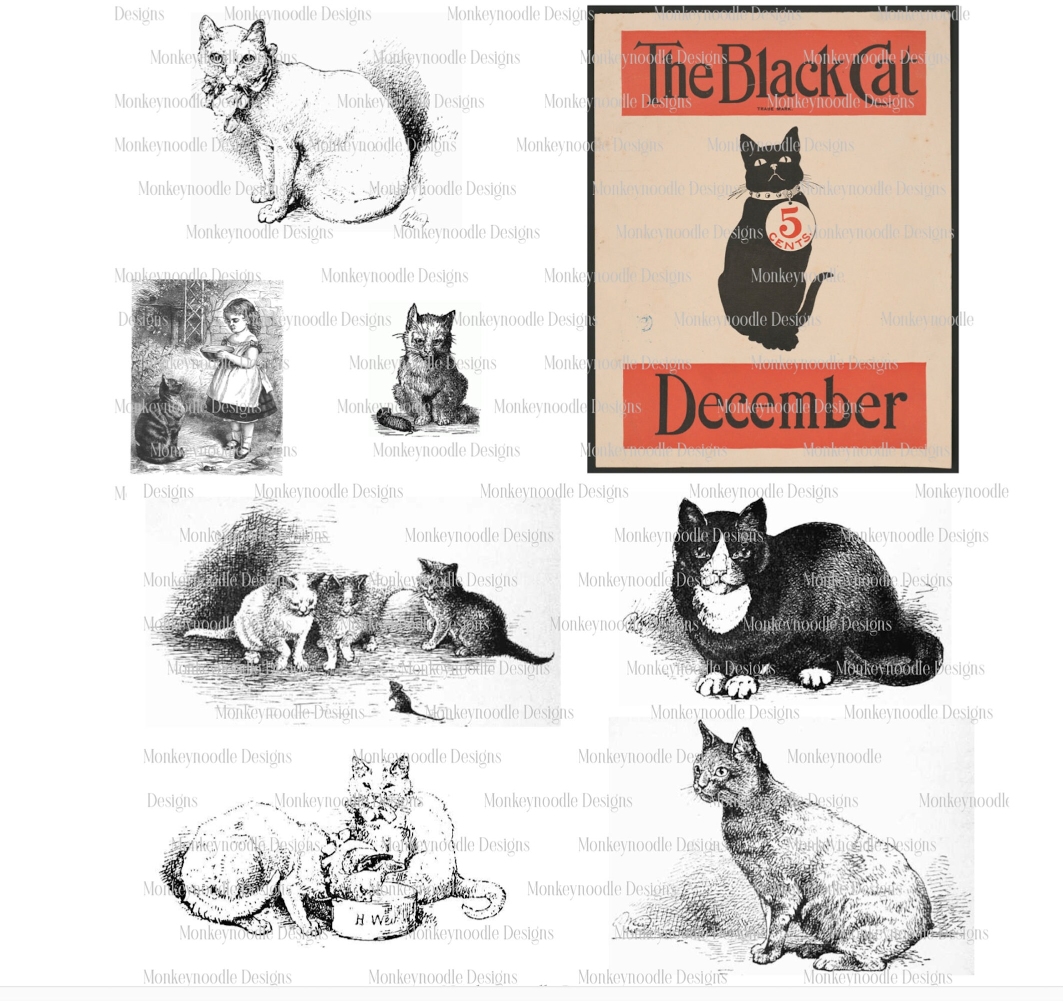 306 Vintage Cat Images Instant Download Printable | Etsy