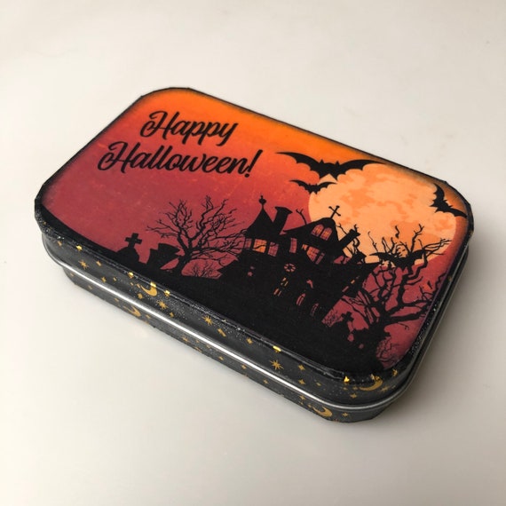 Halloween Haunted House Altered Tin - Etsy