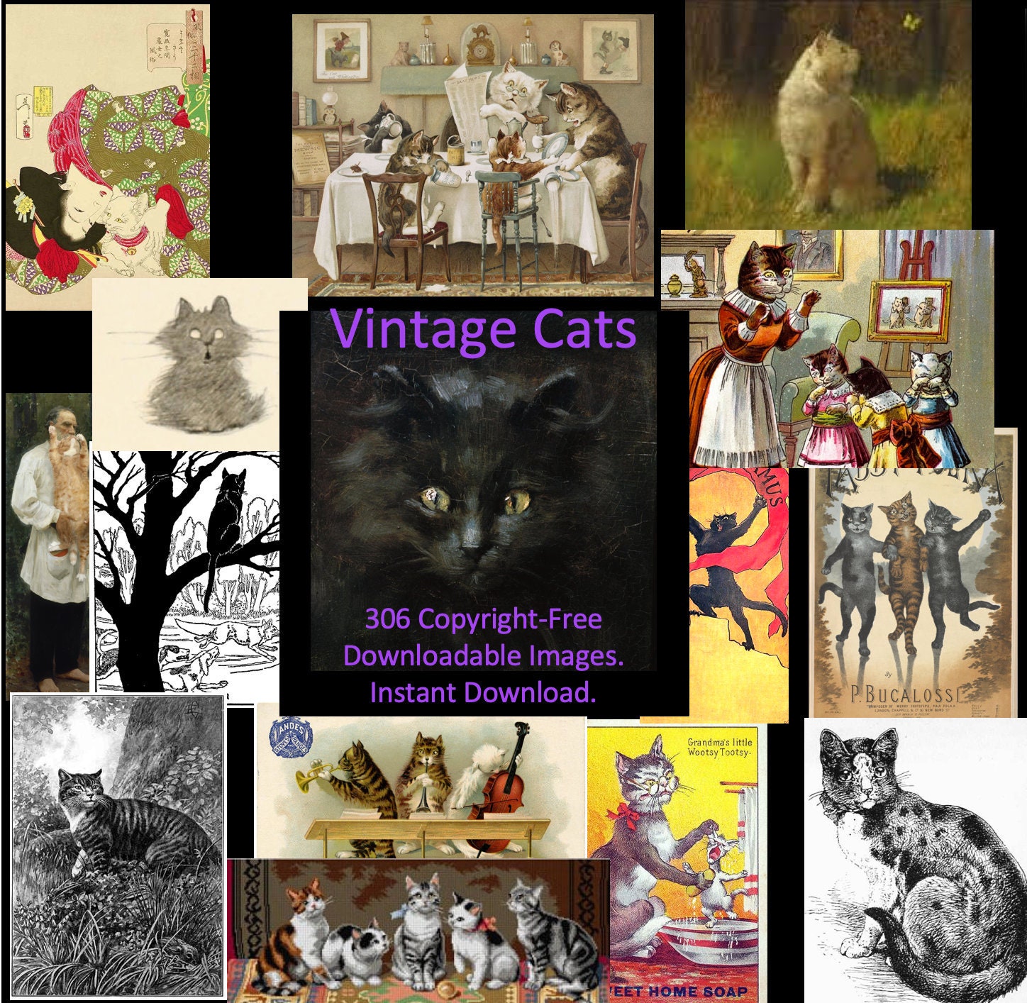 306 Vintage Cat Images - Instant Download, Printable, Copyright Free - Etsy