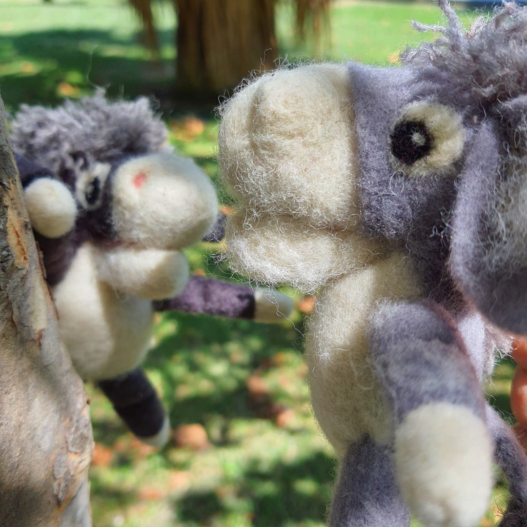 Light Gray Donkey Puppet Moving It's Mouth - Tiny Needle Felted Puppet ...