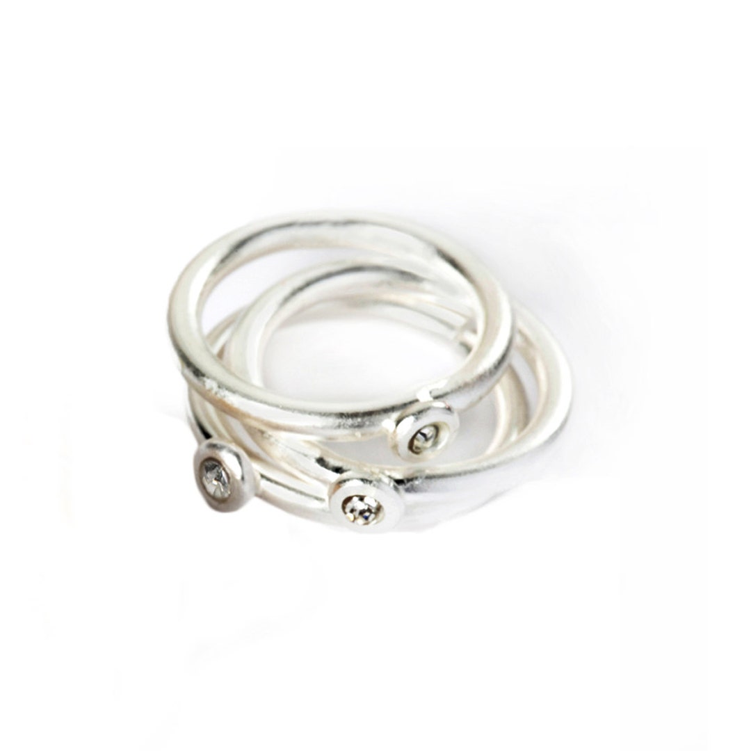 Swarovski Crystal Stacking Rings - Set of 3 Modern Rhodium Plated Bezel ...
