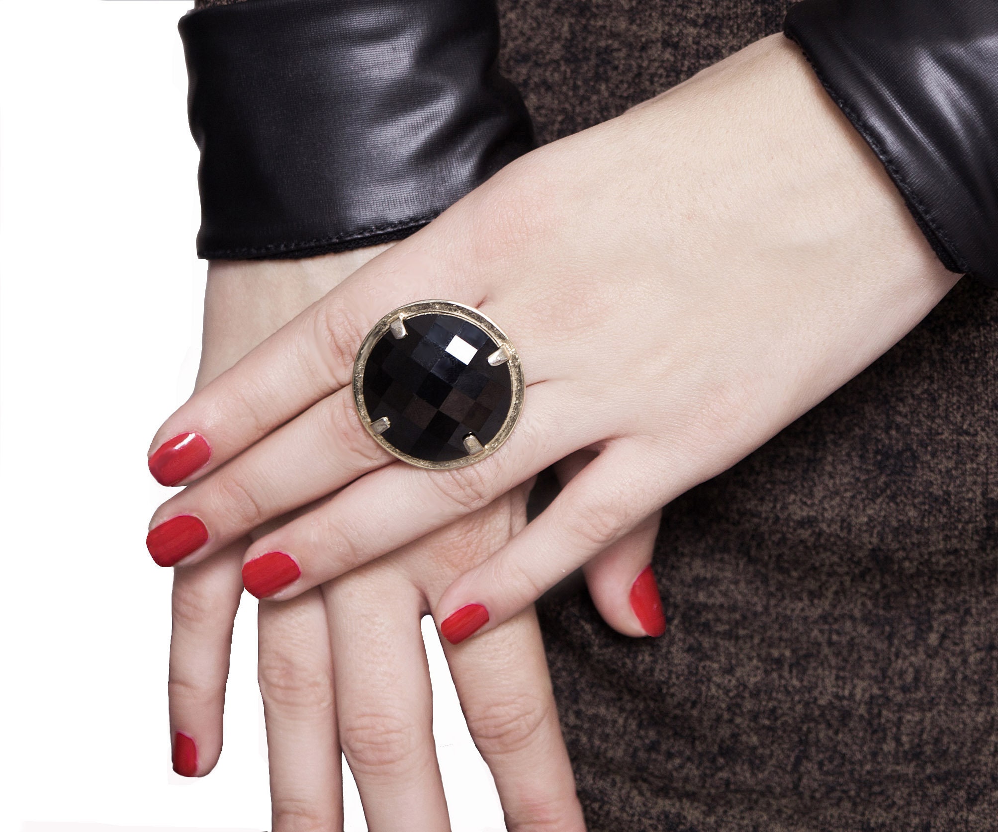 Black Statement Ring Gold Ring With Stone Big Crystal Stone - Etsy Israel