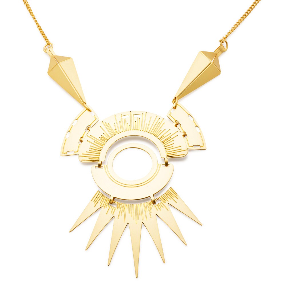 Gold Tribal Necklace, Gold Geometric Necklace, Laser Cut Jewelry, Gold ...