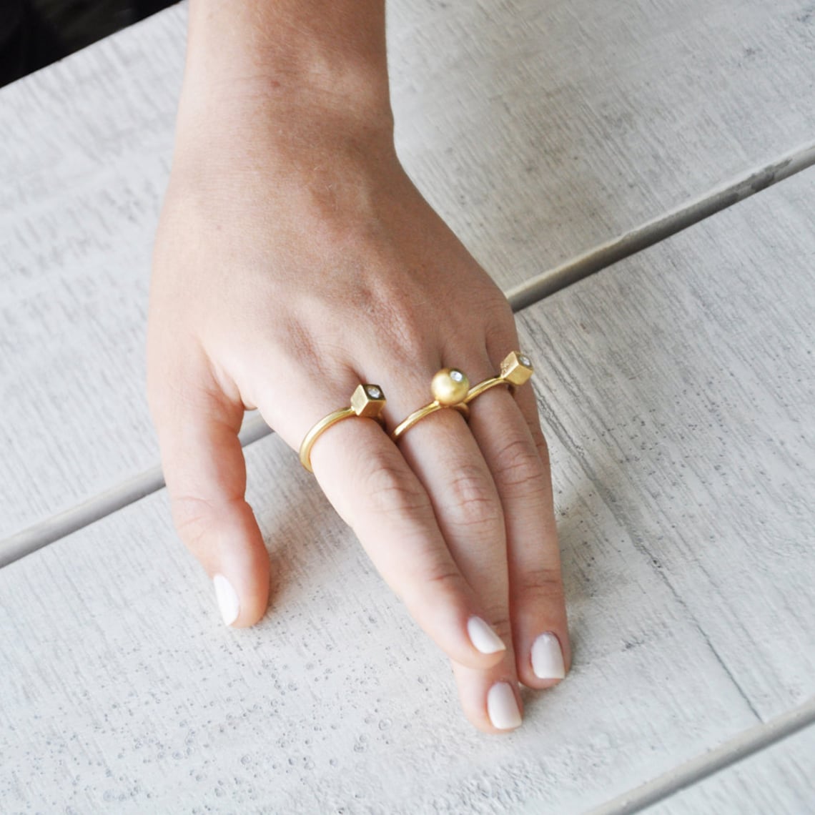 Gold Bezel Ring Stacking Ring Set Yellow Gold Rings - Etsy