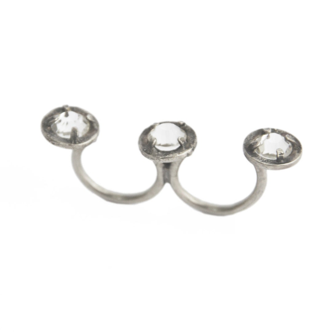 Silver Double Ring, Double Finger Ring, Two Finger Ring, Knuckle Ring ...