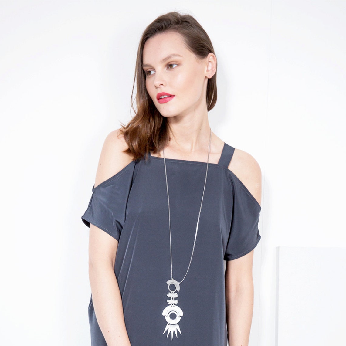 Tribal Necklace Silver Long Statement Necklace Geometric - Etsy