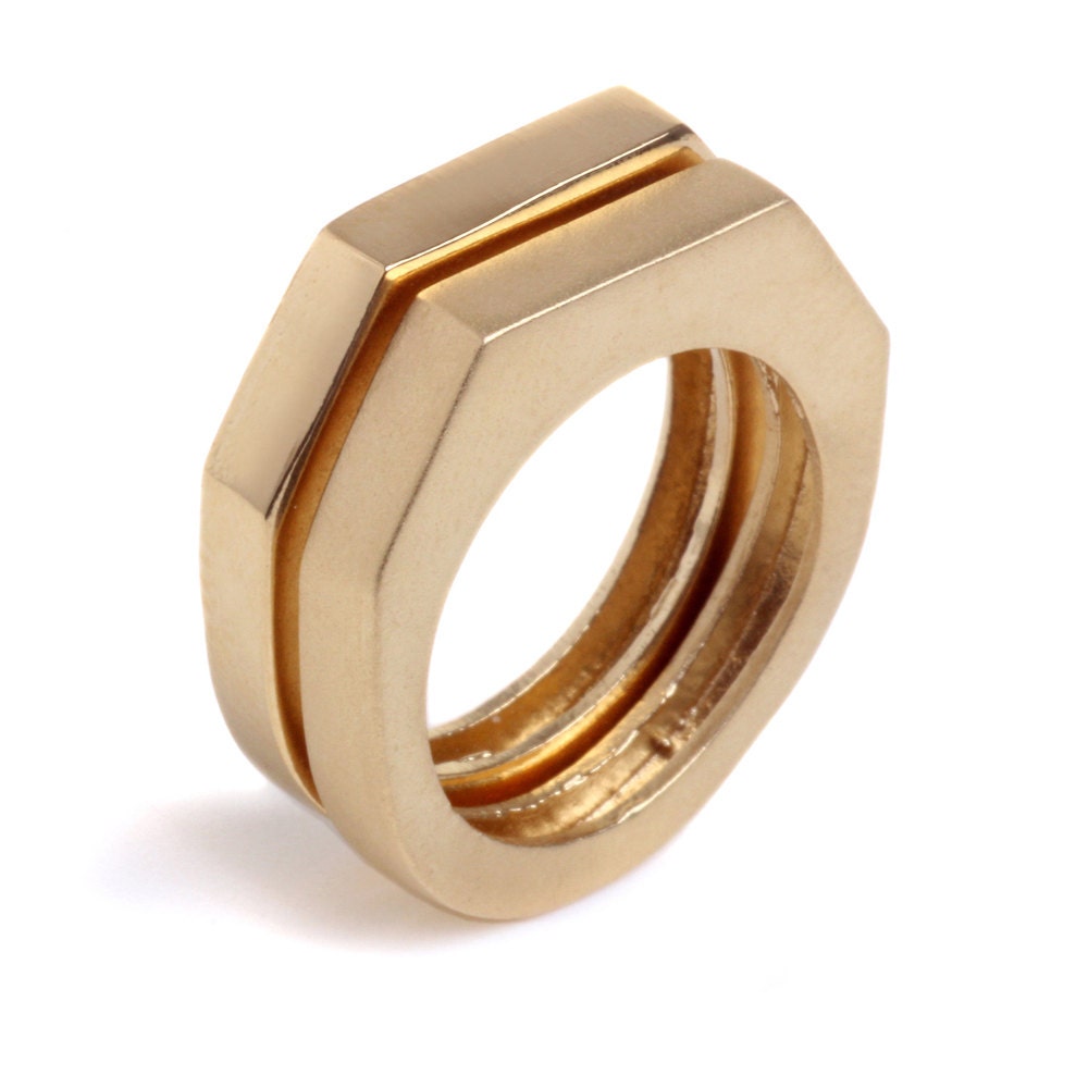 Geometric Ring Gold Modern Ring Diamond Double Stackable - Etsy