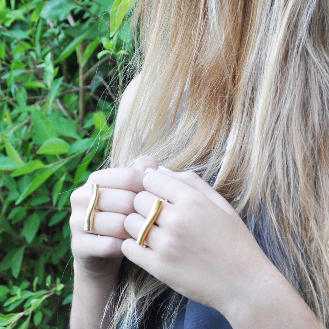 Two Finger Bar Ring: Hammered Brass Knuckle Duster - Etsy