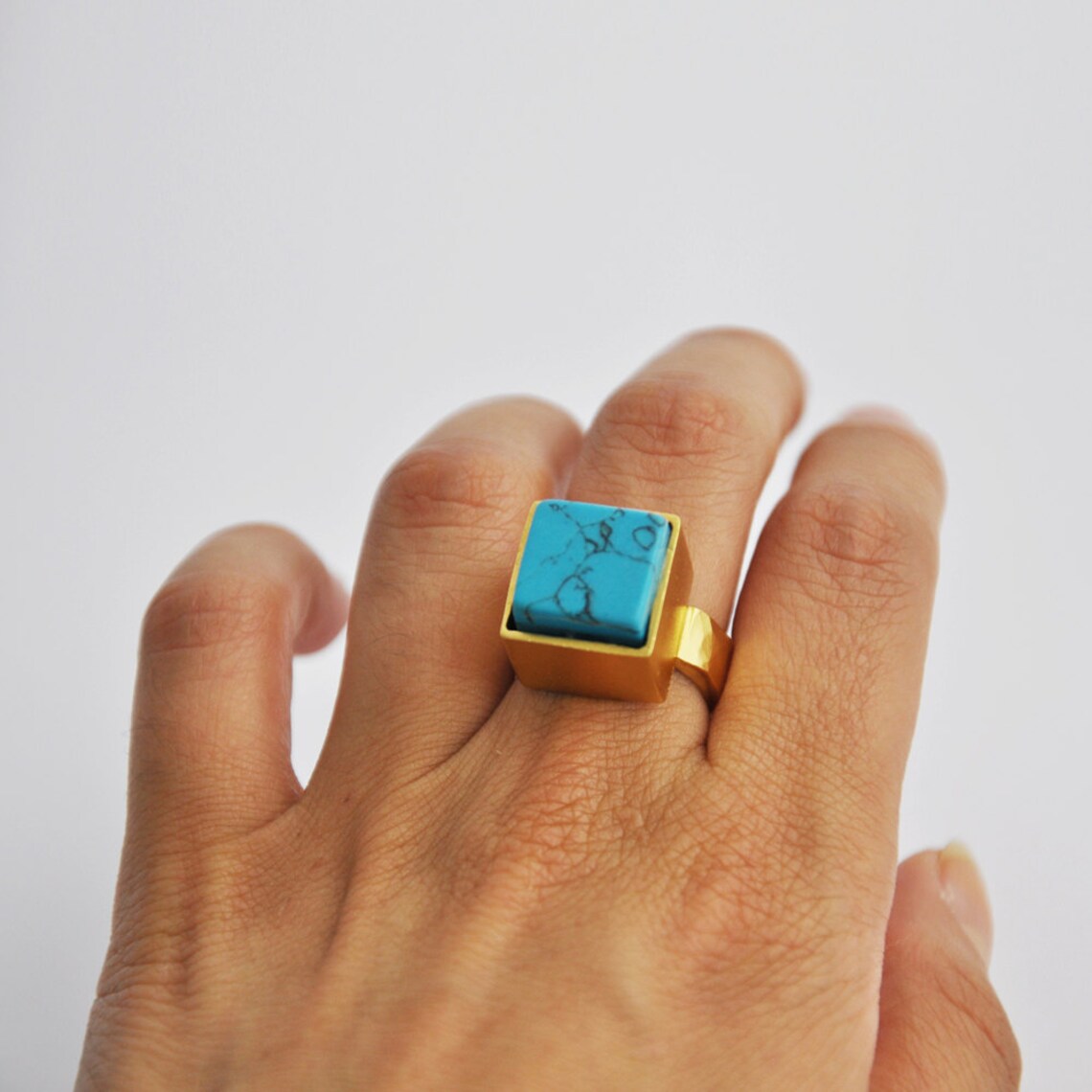 Turquoise Ring Large Gold and Turquoise Ring Stone Ring - Etsy