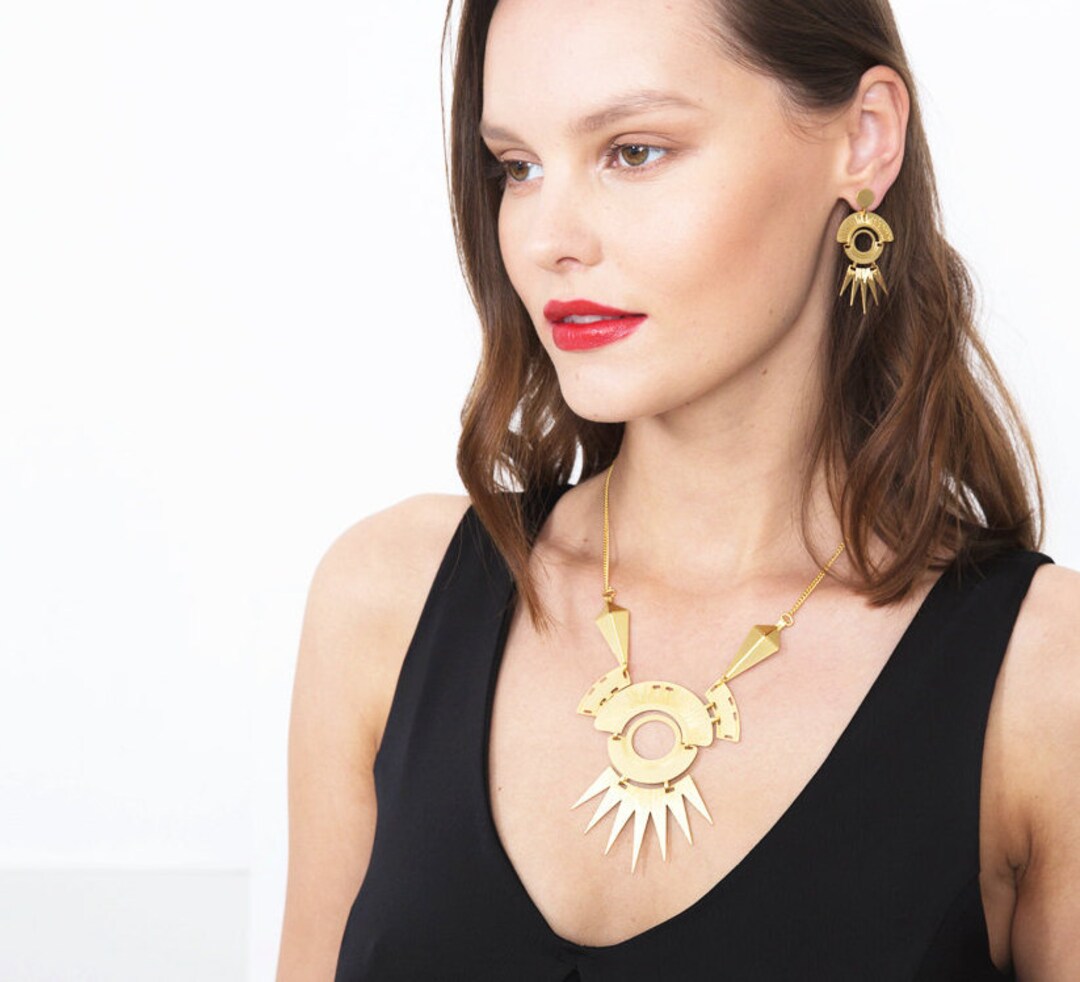Gold Tribal Necklace, Gold Geometric Necklace, Laser Cut Jewelry, Gold ...