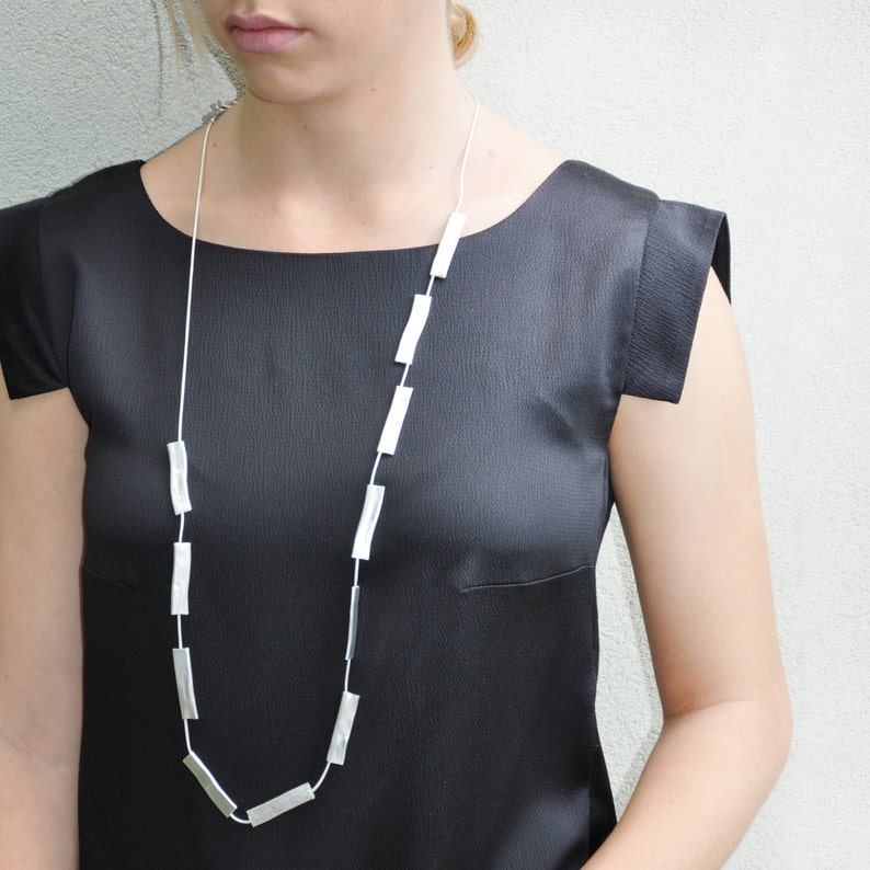 Long Silver Chain, Statement Necklace, Hammered Necklace, Chunky Silver ...