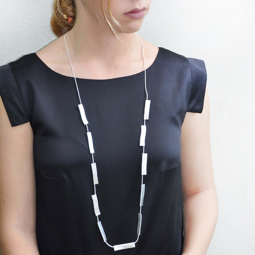 Long Silver Chain, Statement Necklace, Hammered Necklace, Chunky Silver ...