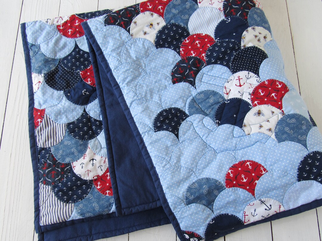 Nautical Baby Blanket Clamshell Quilt Nurserey Decor Baby Boy Blue ...