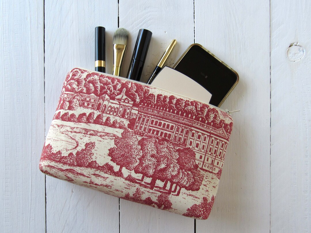 Cosmetic Bag Toile De Jouy Toile Bag Beige Red Makeup Pouch 13x22 Cm ...