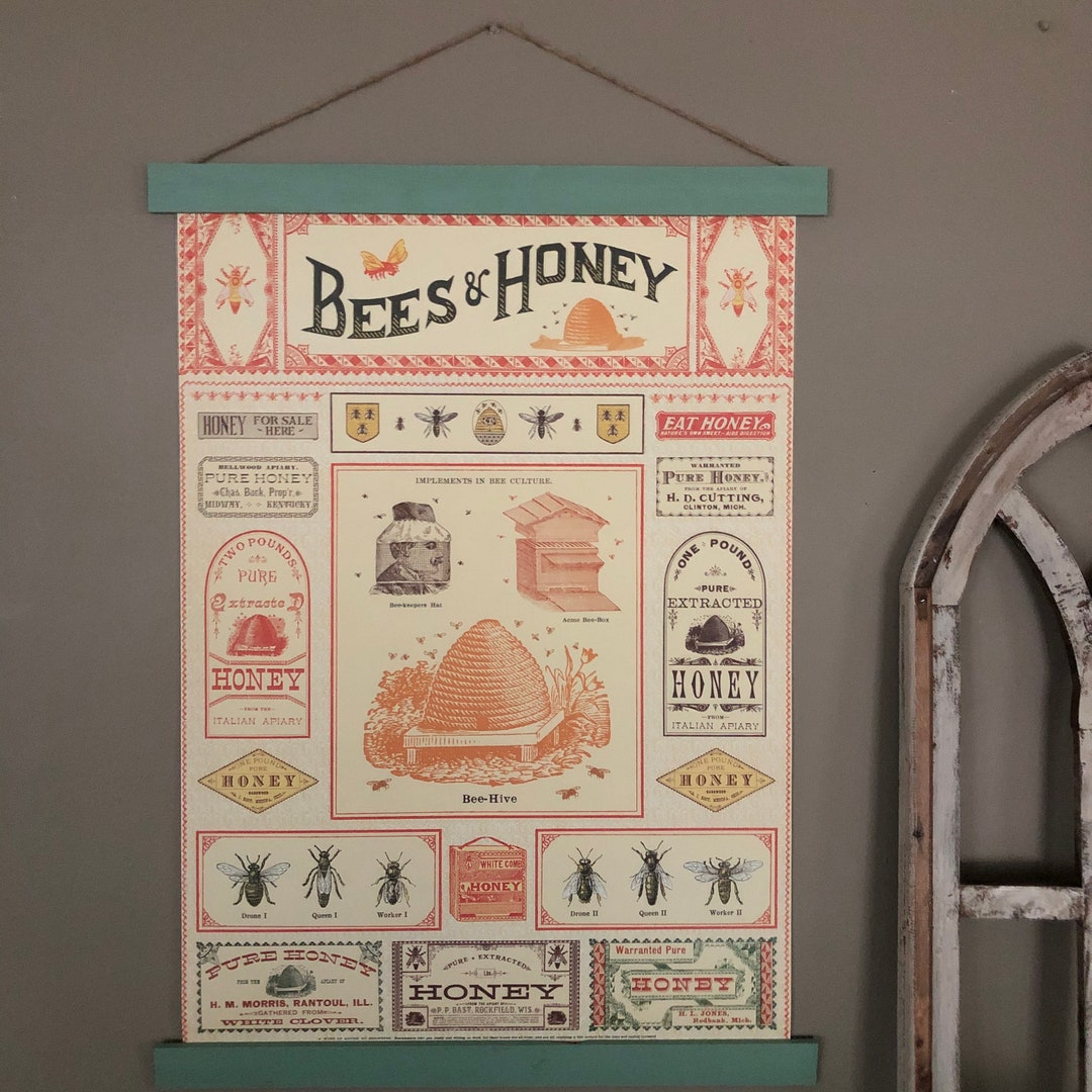 Bee Print | Bee Wall Art | Bees Print Vintage | Bees and Honey Poster ...