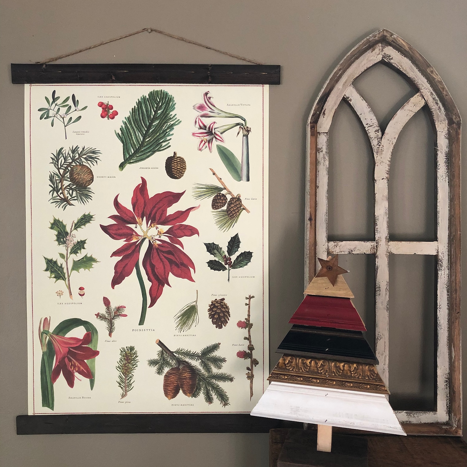Christmas Floral Poster | Poinsettia Wall Art | Vintage Print ...