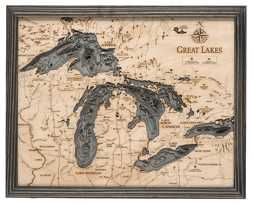 Great Lakes Art Great Lakes Map Great Lakes Wood Chart | Etsy