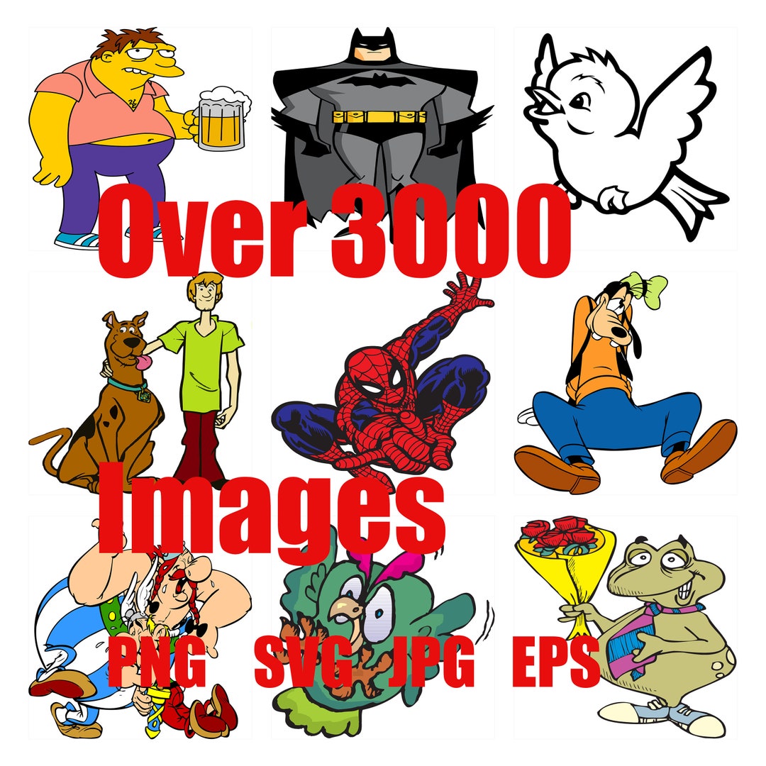 Cartoon Bundle SVG, Over 3000 Images Cartoon Cut Designs, SVG, PNG, Eps ...
