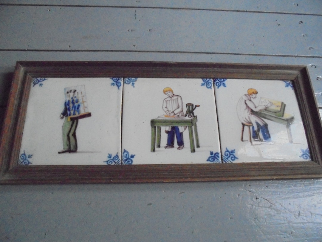 Tiles Plateau,antique Dutch Crafts Tiles in Old Wooden Frame,old Tile ...
