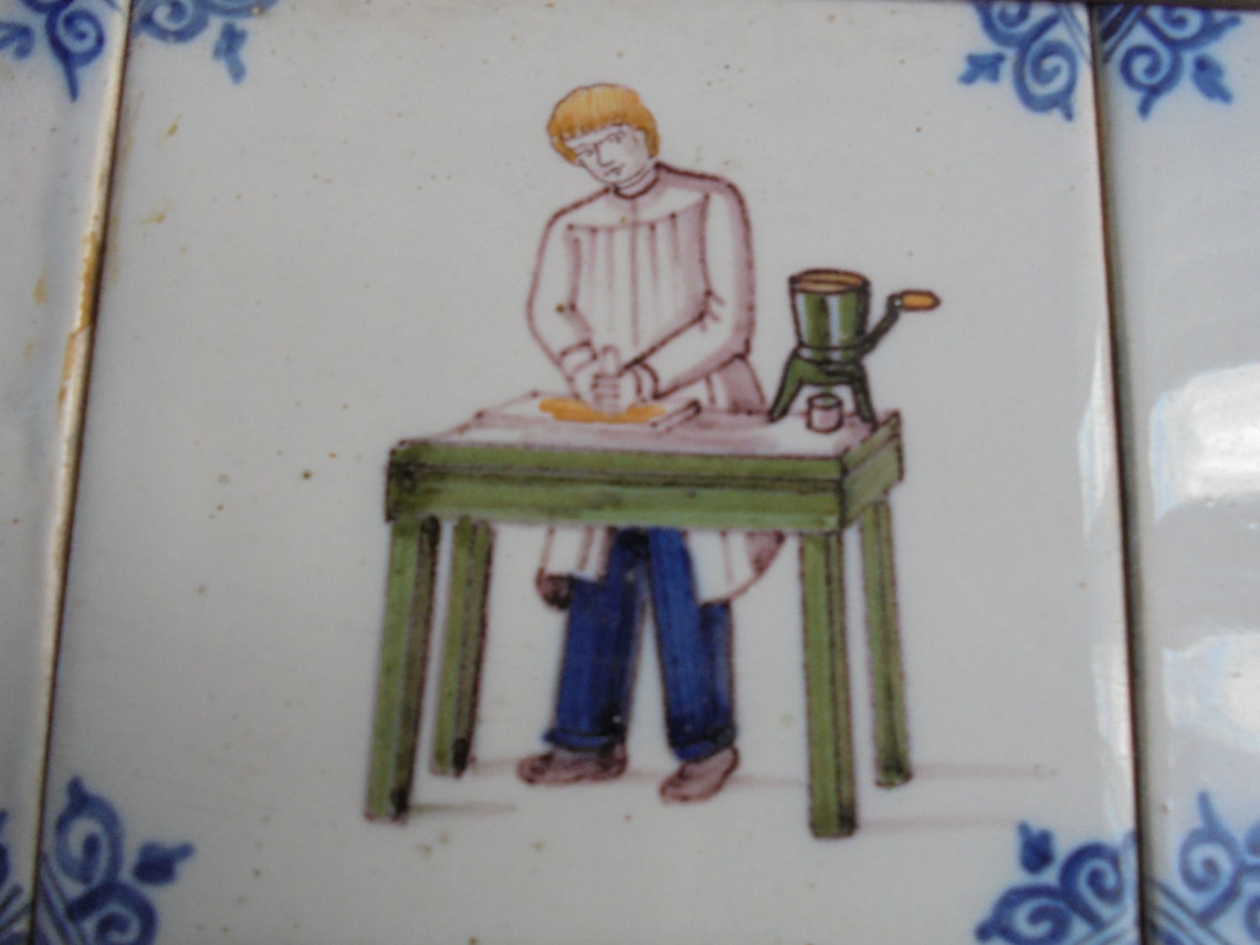 Tiles Plateau,antique Dutch Crafts Tiles in Old Wooden Frame,old Tile ...