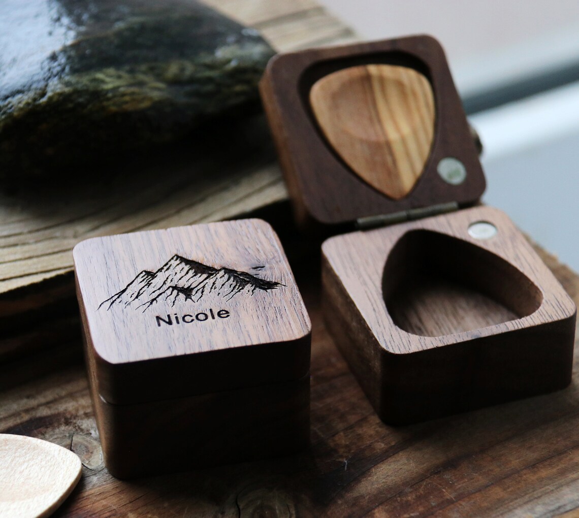 Custom Engraved Walnut Guitar Pick Boxes, Music Lover Gift, Guitarist ...