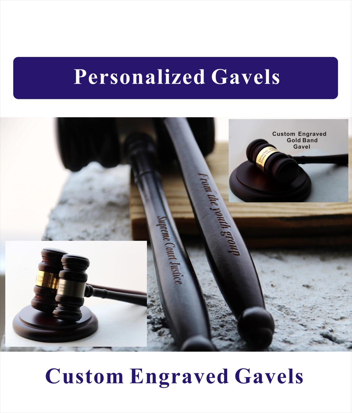 Personalized Wood Gavel With Engraved Gold Band, Wooden Judge's Gavel ...