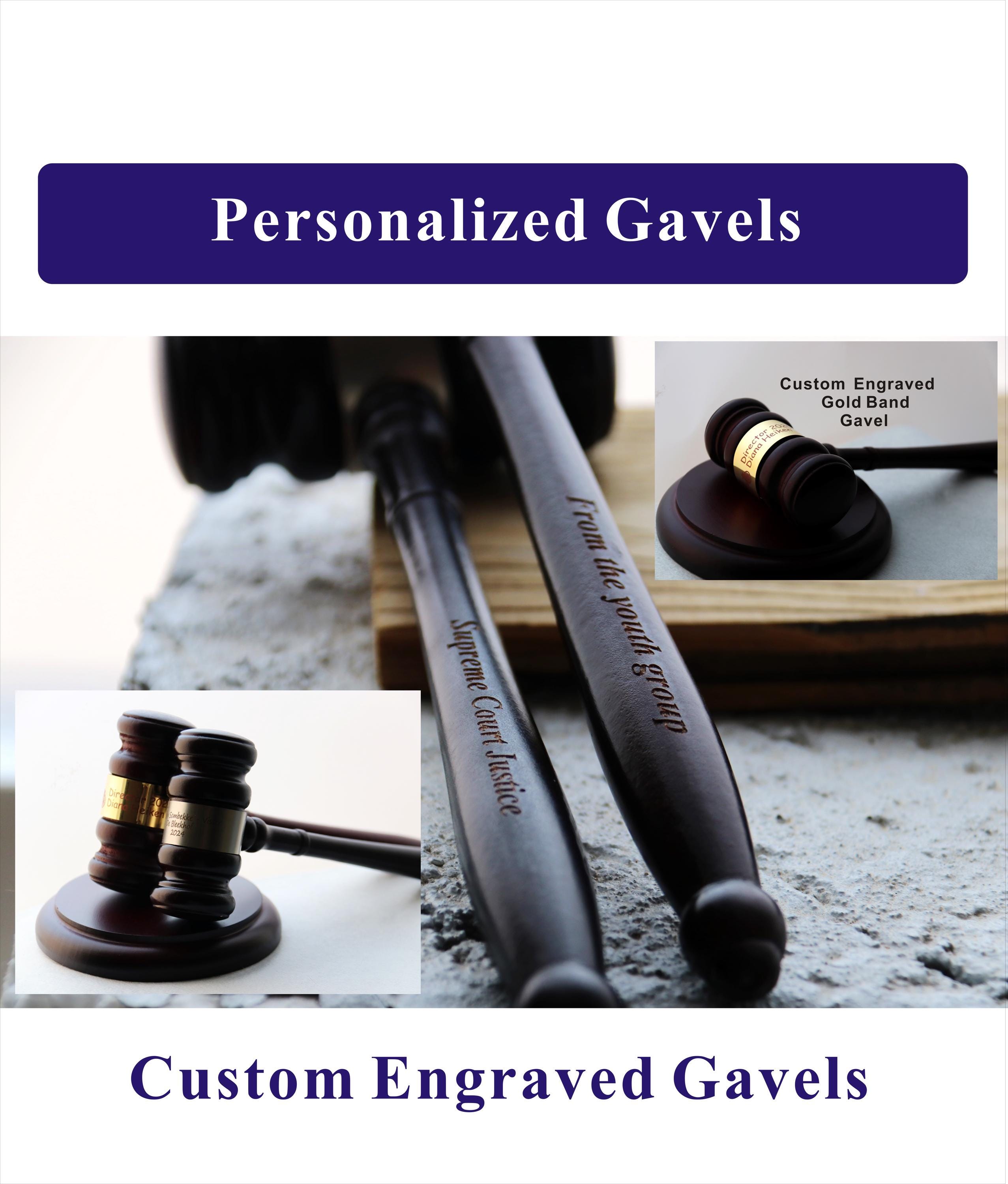 Personalized Wood Gavel With Engraved Gold Band, Wooden Judge's Gavel ...