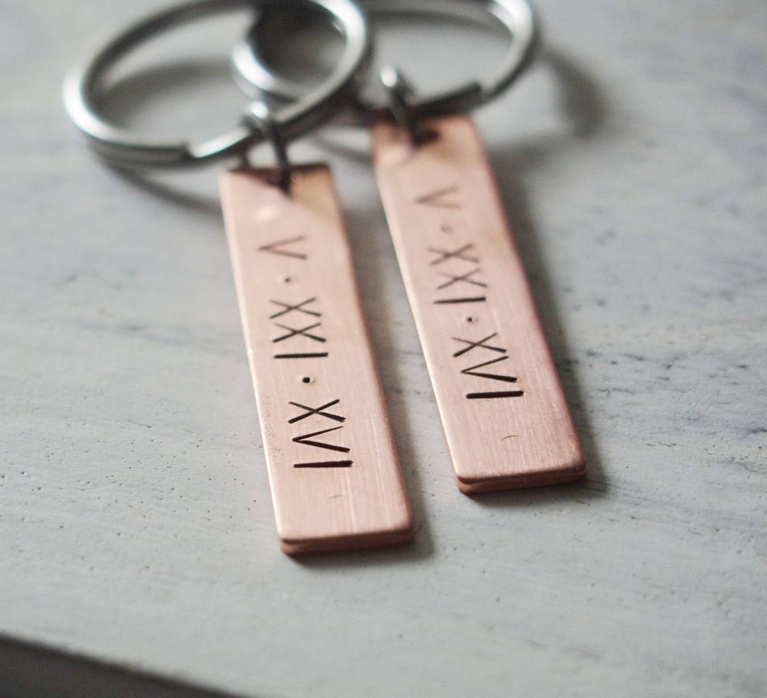 Couples Personalized, Roman Numeral Keychains, Copper, His Her ...